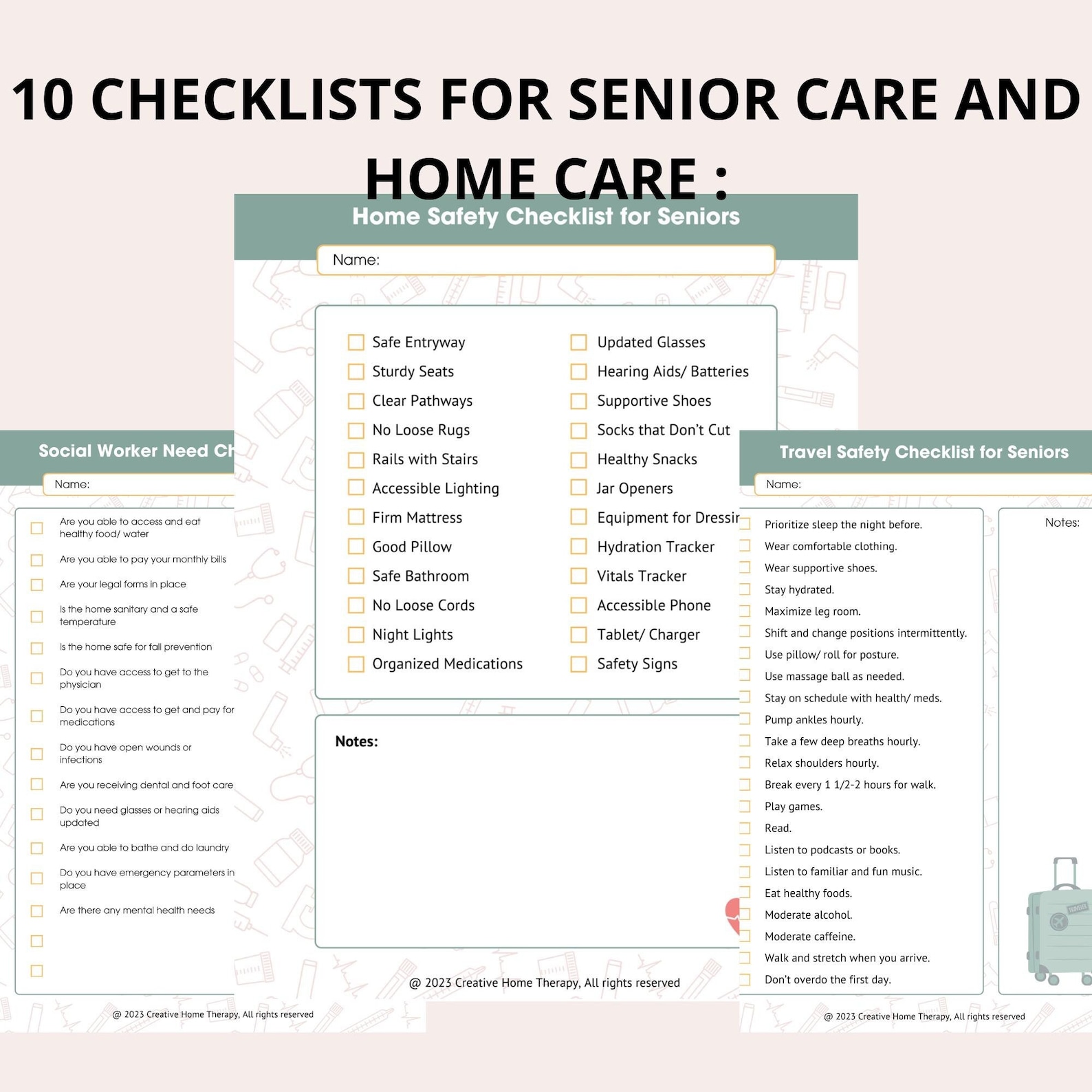Checklists for Senior Health Nursing Home Care Therapist Forms for ...