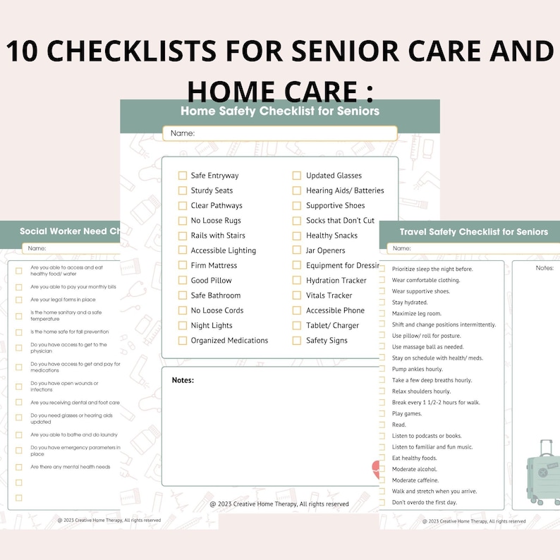 Checklists for Senior Health Nursing Home Care Therapist Forms for ...
