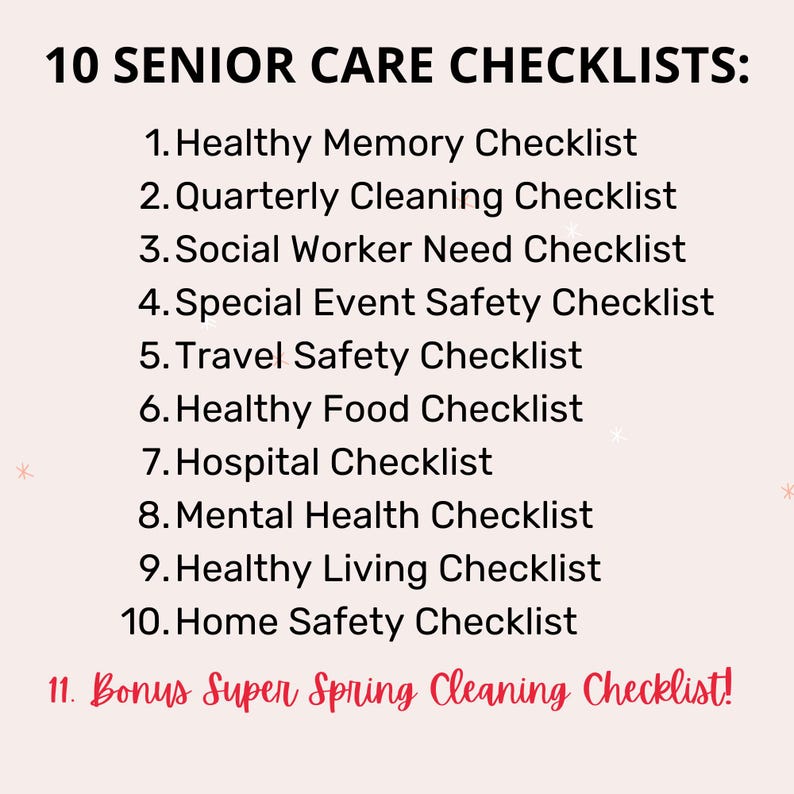 Checklists for Senior Health Nursing Home Care Therapist Forms for ...