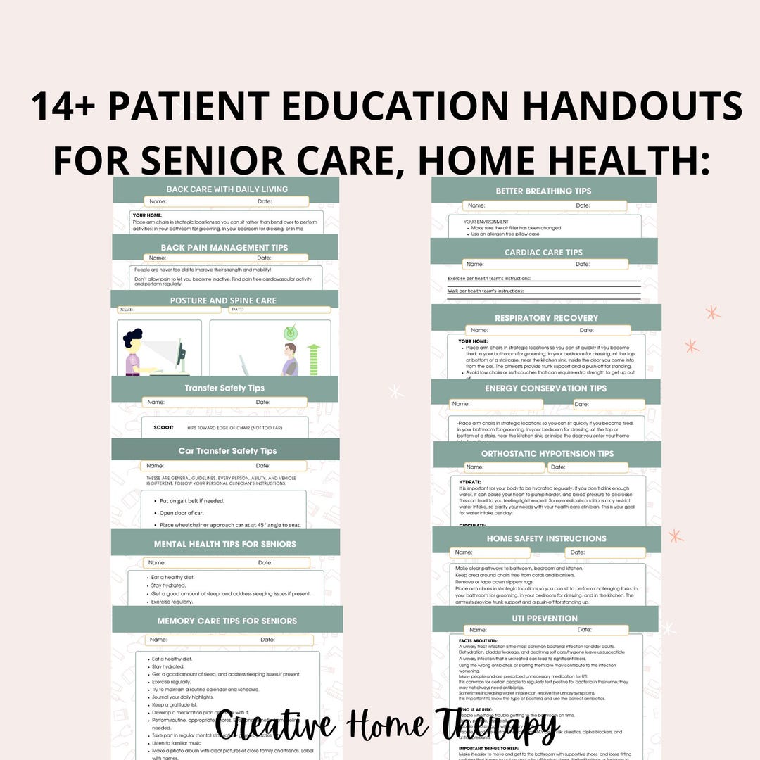 Home Care, Nurse Therapist Patient Education Packet for Senior Living ...