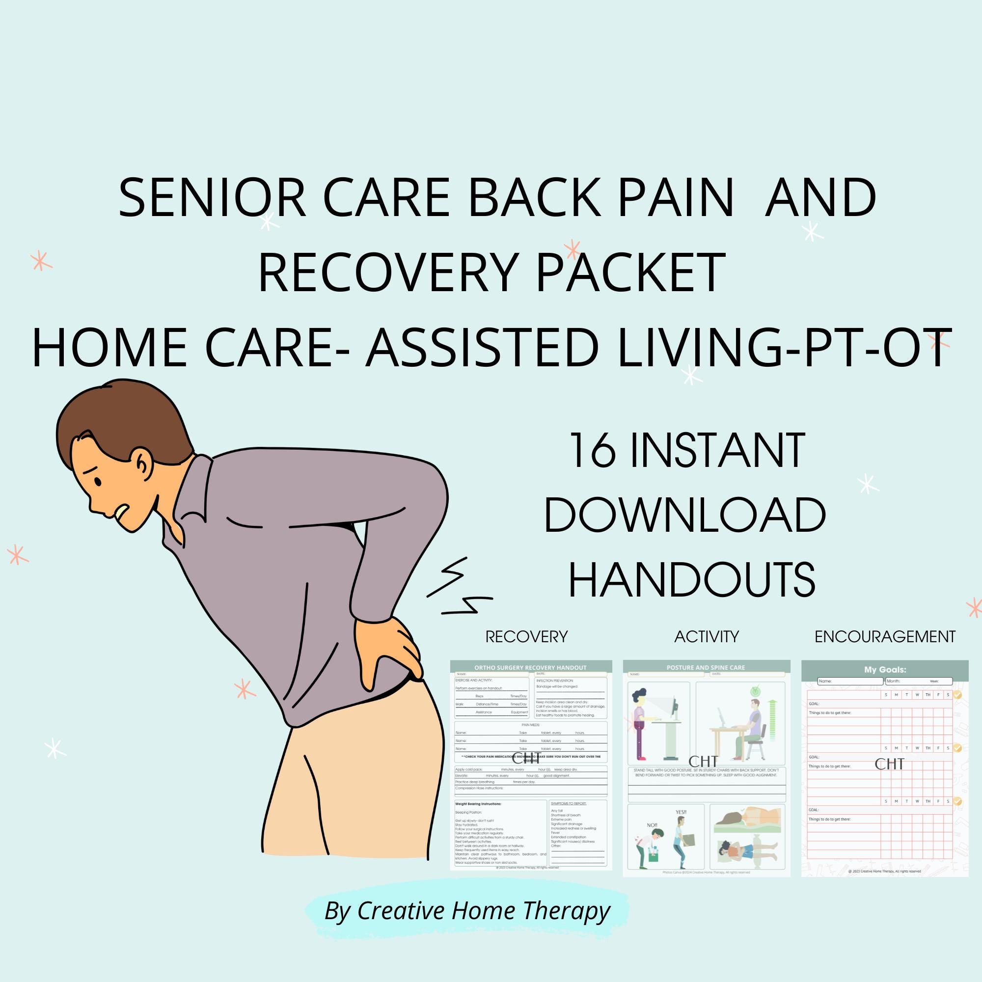Back Pain Care Health Handouts for Seniors, Physical Therapist, Nursing ...