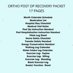 Orthopedic Surgery Recovery Health Packet for Home Care Nurse Therapist ...