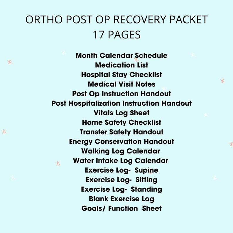 Orthopedic Surgery Recovery Health Packet for Home Care Nurse Therapist ...
