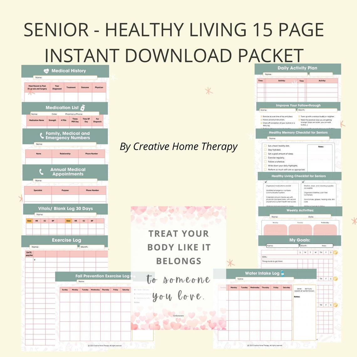 Senior Healthy Living Self Care Instant Download 15 Page Packet. Health ...