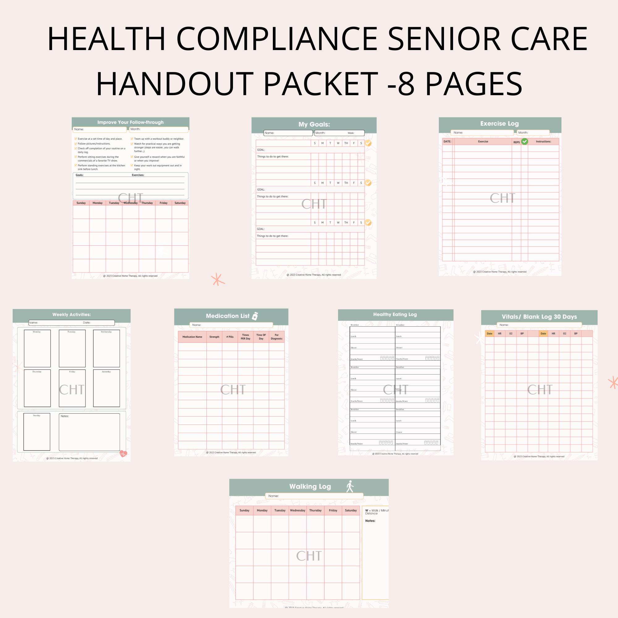 Senior Living Health Care Packet Caregivers Nurses. Exercise & Instant ...