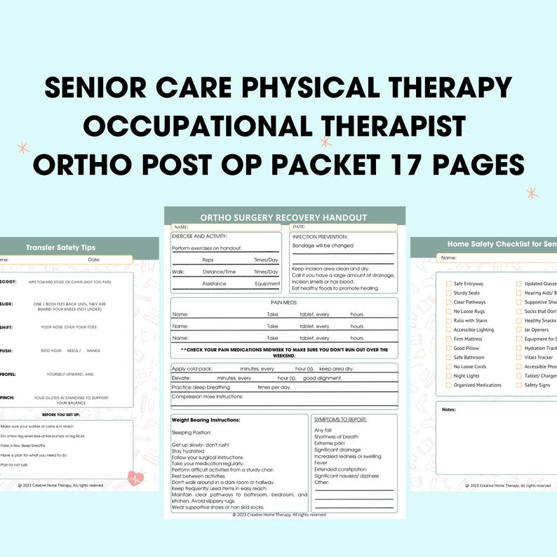 Orthopedic Surgery Recovery Health Packet for Home Care Nurse Therapist ...