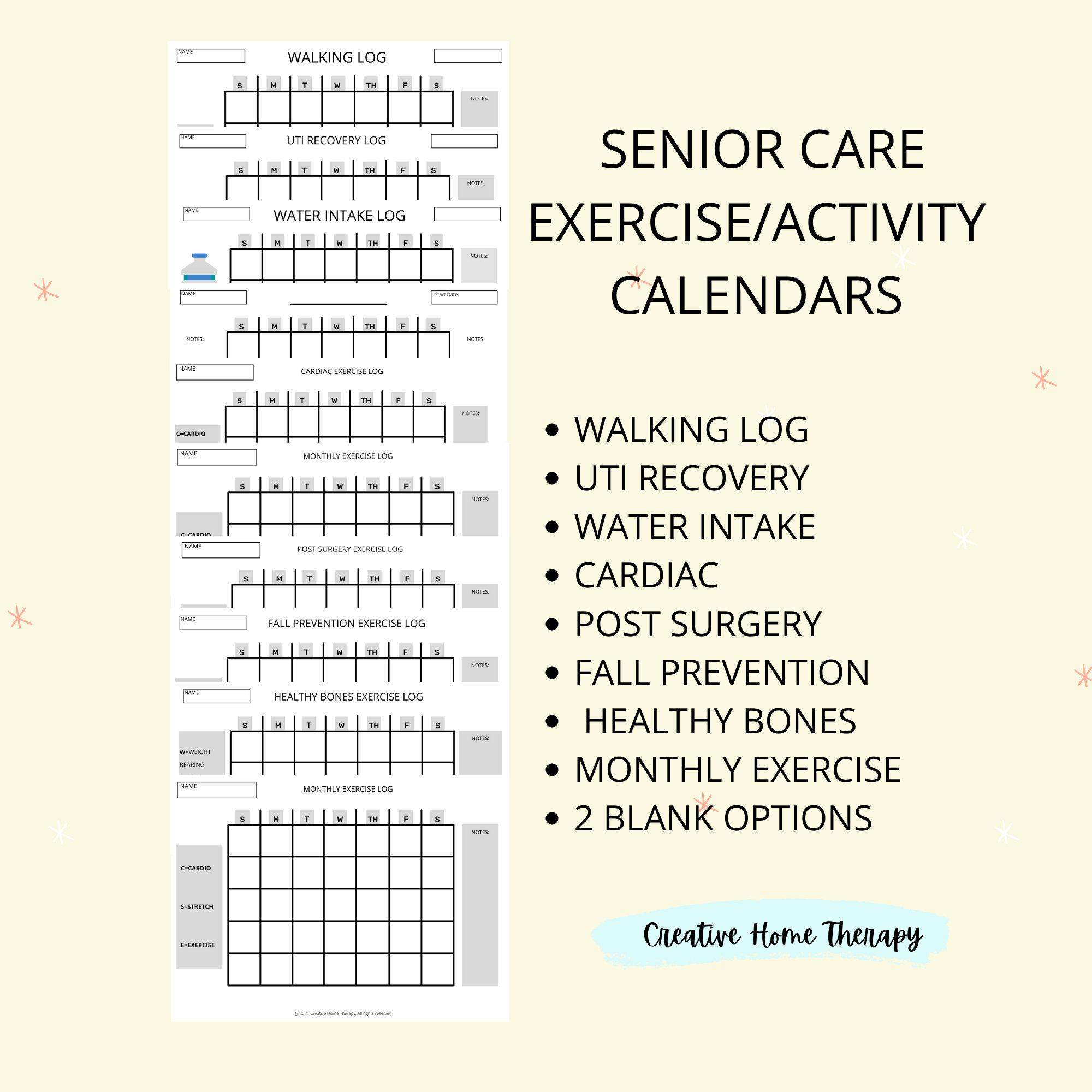 Senior Care Calendar Packet Exercise Log Activity Tracker for - Etsy