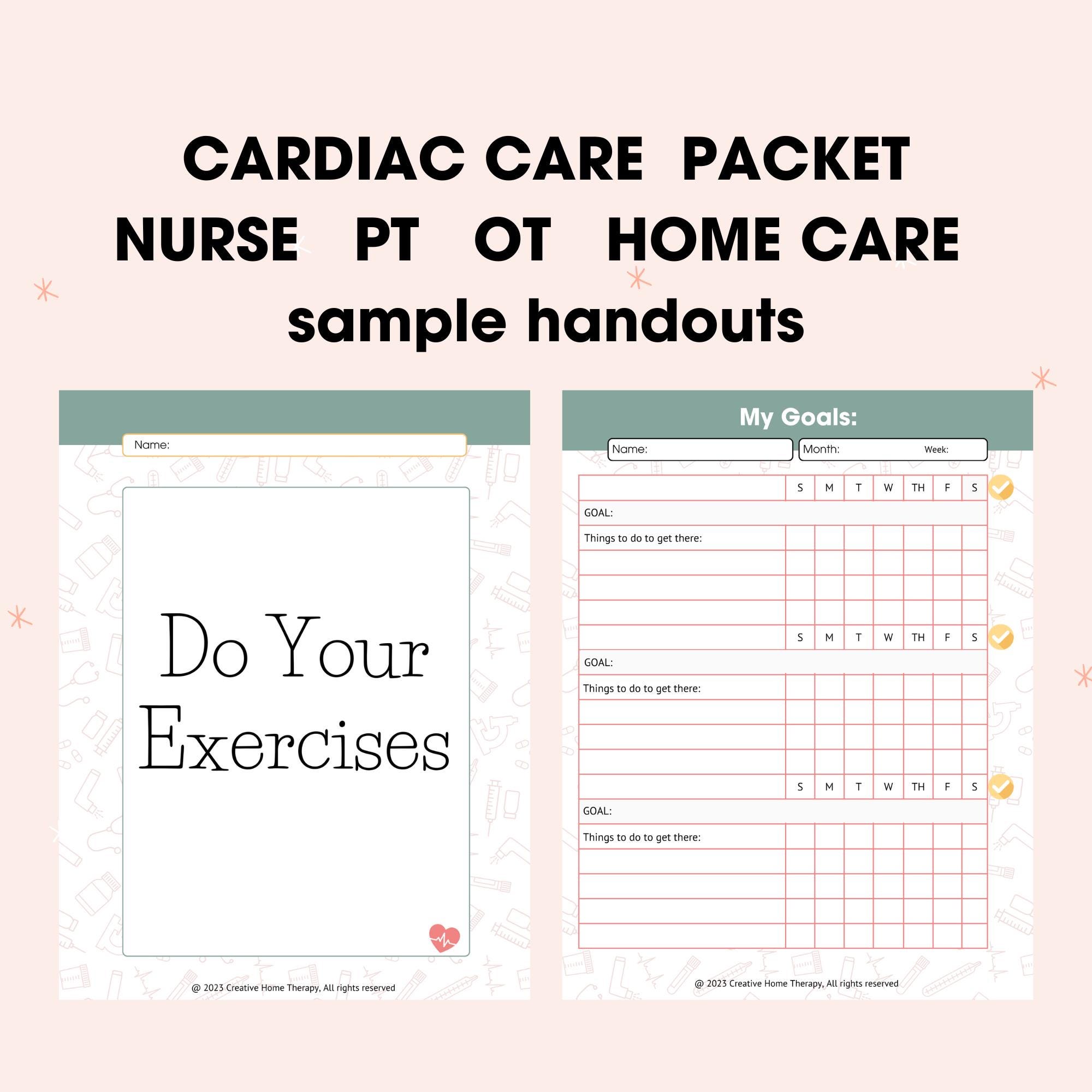 Heart Health Handouts, Cardiac Care Nurse Therapist Packet, Patient ...