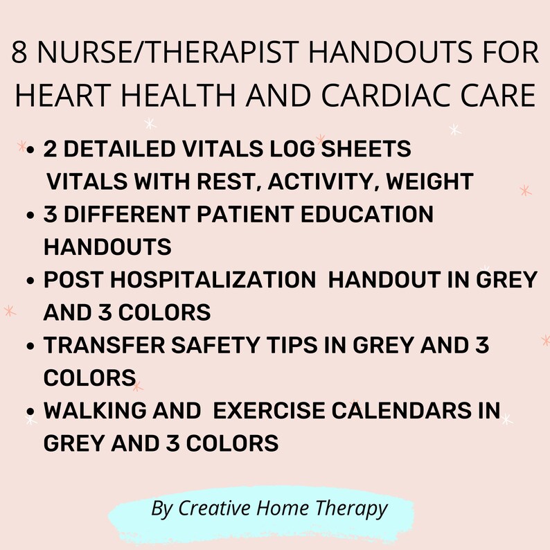 Heart Health Handouts Cardiac Care Nurse Packet Therapist - Etsy