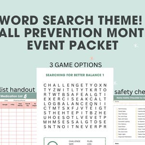 Fall Prevention Month Word Search Senior Care Talk and Game Packet With ...