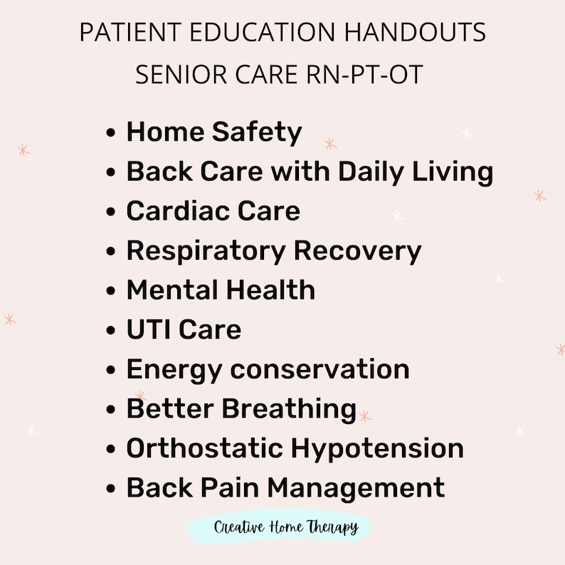 Senior Care Patient Handouts for Nurse, Physical Therapist ...