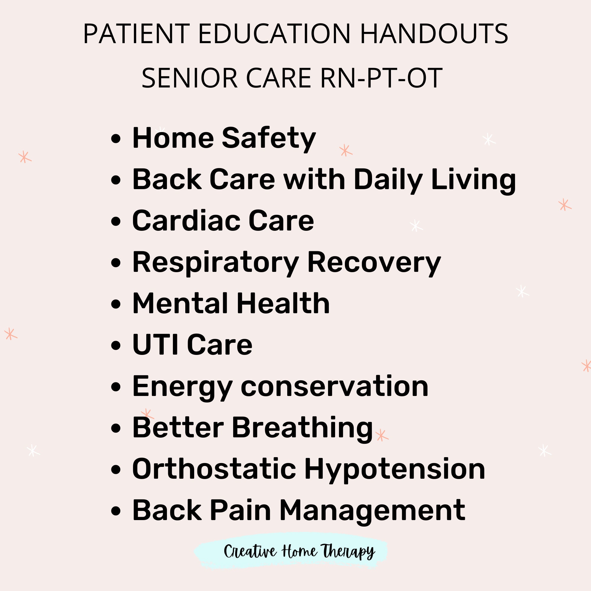 Senior Care Patient Handouts for Nurse, Physical Therapist ...
