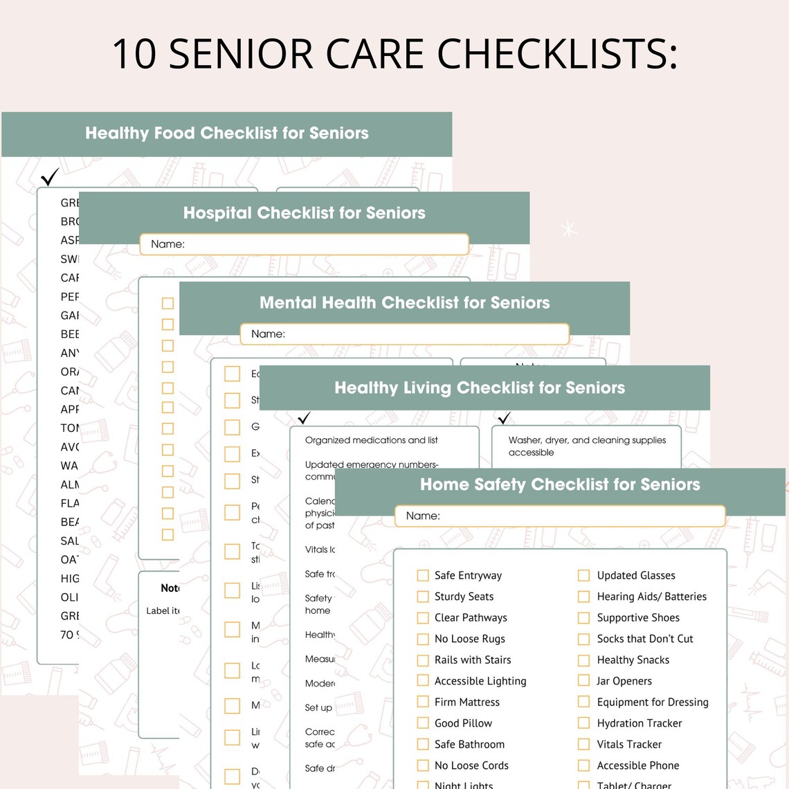 Home Care Checklists for Senior Health Nursing Therapist Forms ...