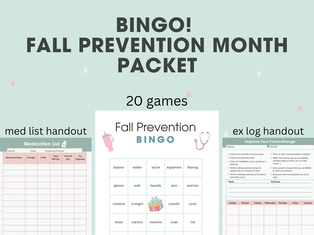 Fall Prevention Month Bingo Senior Care Talk and Game Packet With 2 ...