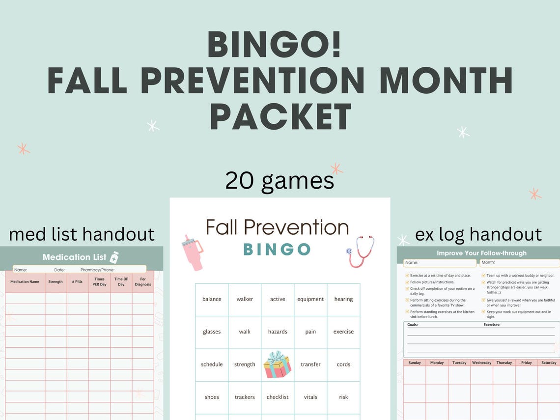 Fall Prevention Month Bingo Senior Care Talk and Game Packet With 2 ...