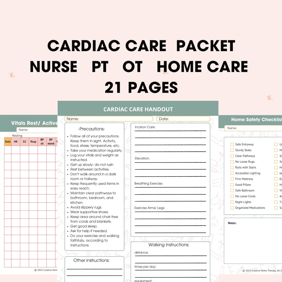 Heart Health Handouts, Cardiac Care Nurse Packet, Therapist Cardiac ...