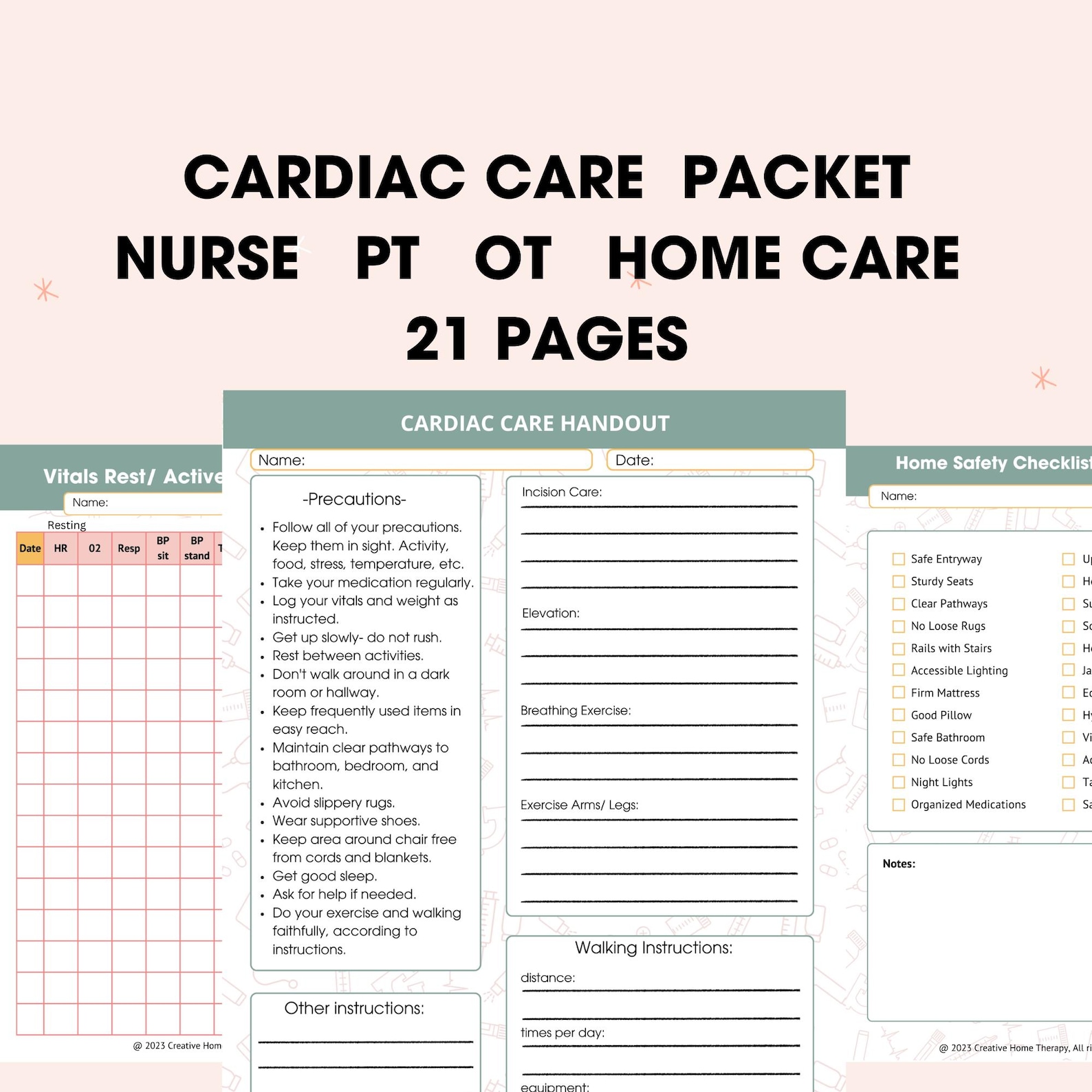 Heart Health Handouts, Cardiac Care Nurse Packet, Therapist Cardiac ...