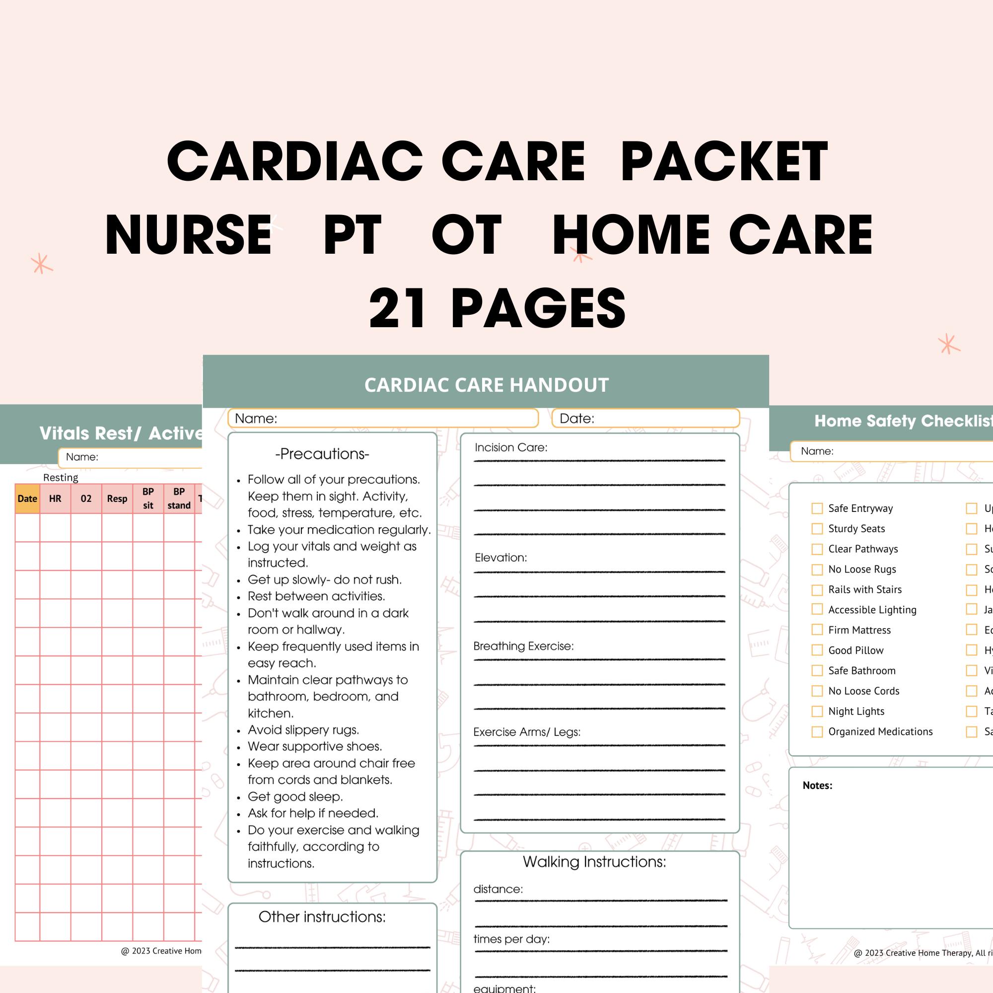 Heart Health Handouts, Cardiac Care Nurse Packet, Therapist Cardiac ...