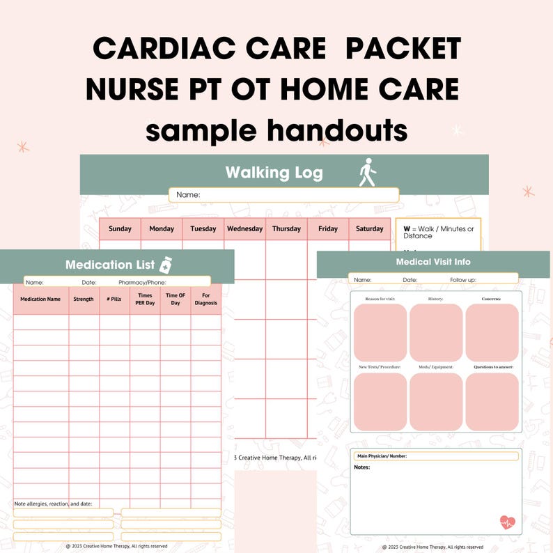 Heart Health Handouts, Cardiac Care Nurse Therapist Packet, Patient ...