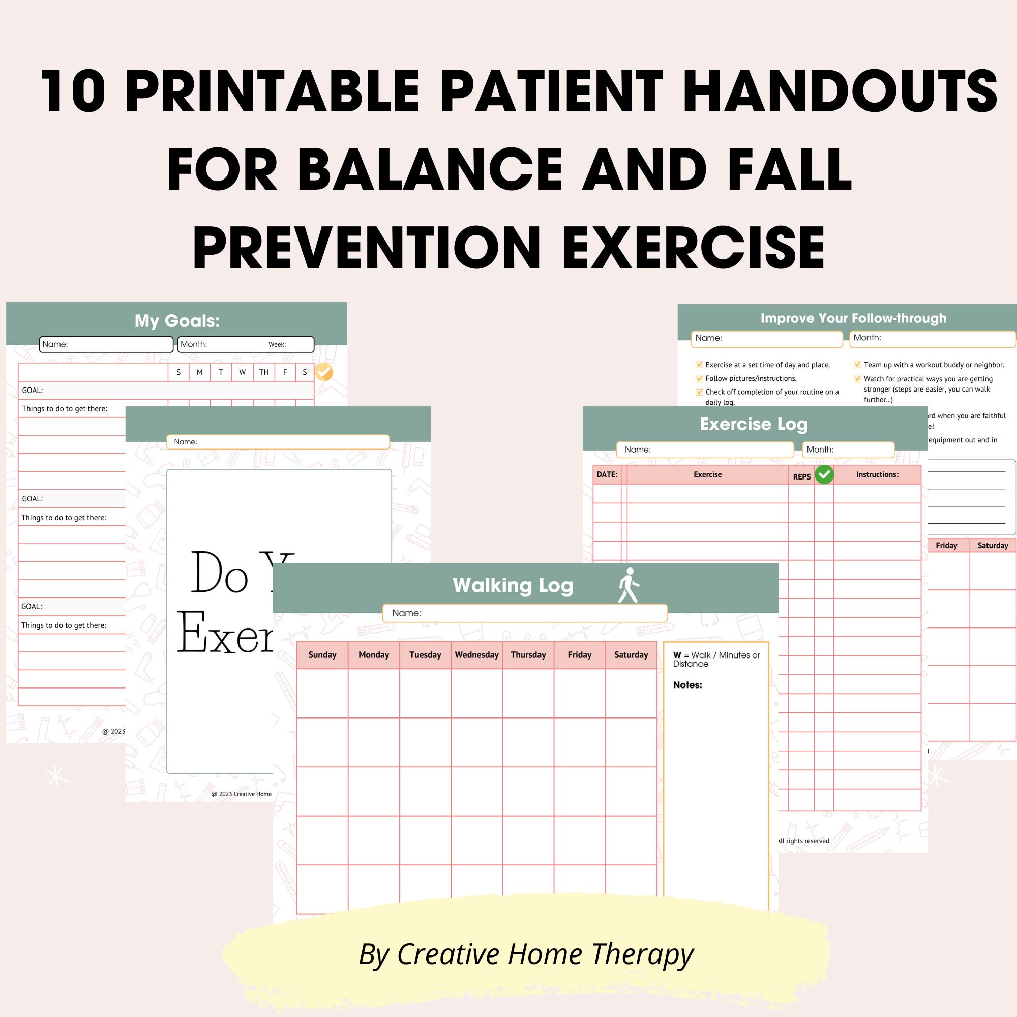 Balance Handouts for Senior Fall Prevention Exercise Packet for ...