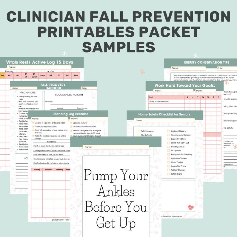 Fall Prevention Packet Therapist Nurse Balance Home Safety Instant ...