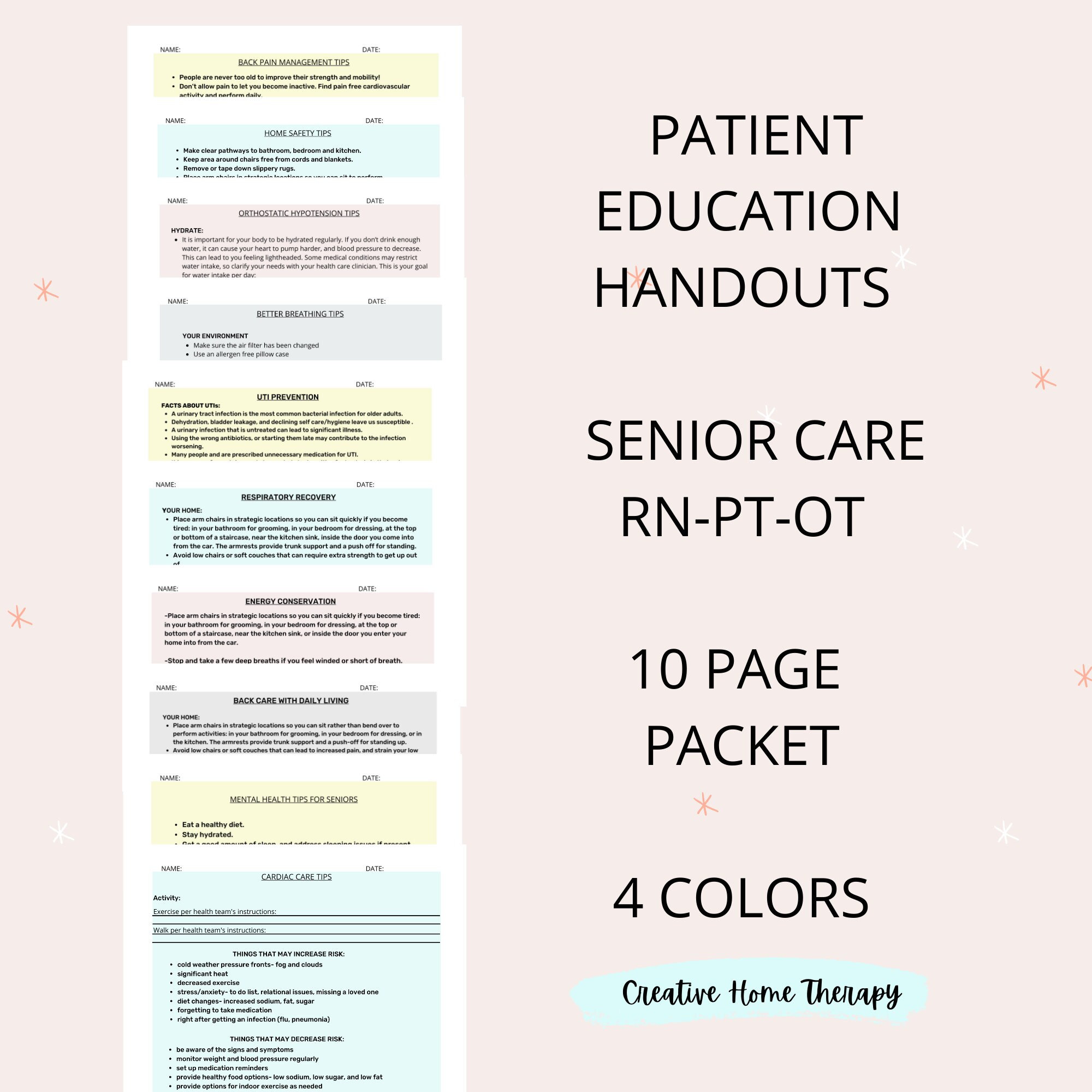 Senior Care Patient Handouts for Nurse, Physical Therapist ...