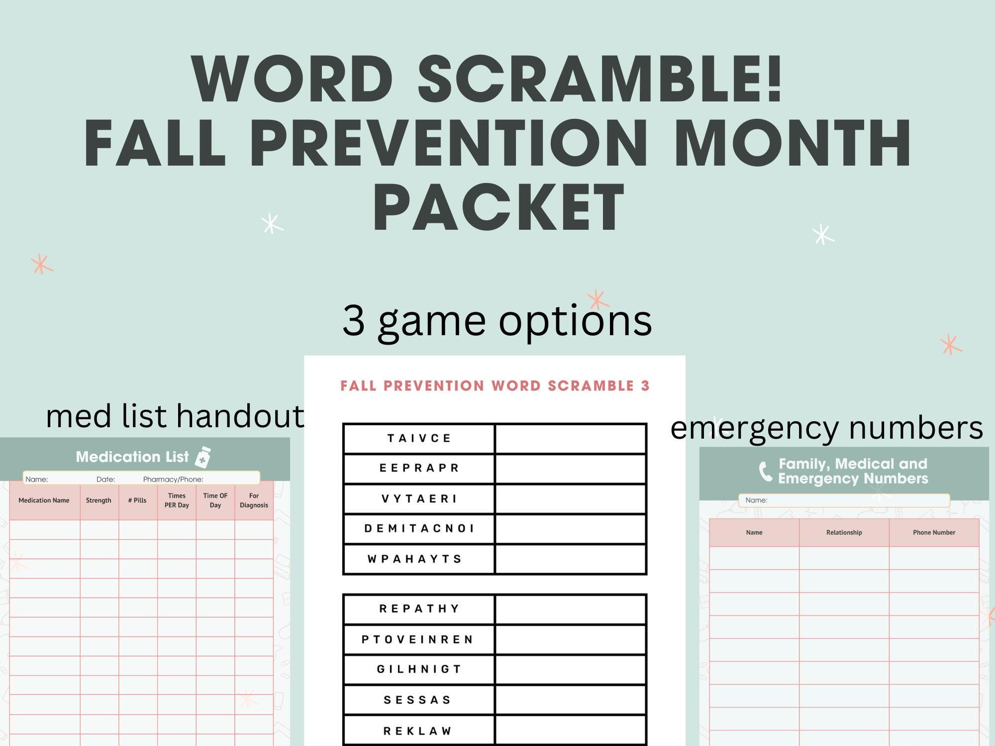 Word Scramble for Seniors, Fall Prevention Month Health Talk and Game ...
