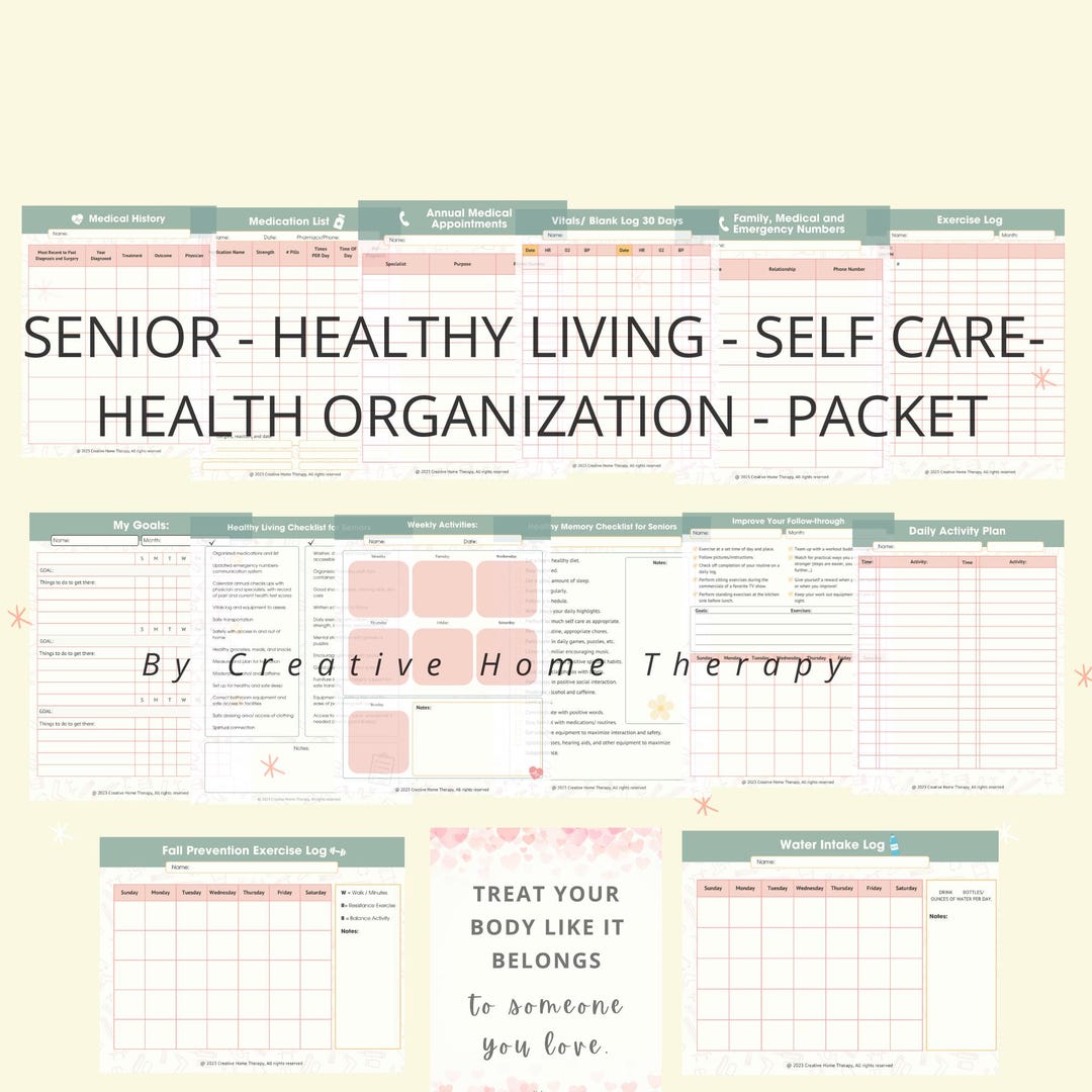 Senior Healthy Living Self Care Instant Download 15 Page Packet. Health ...