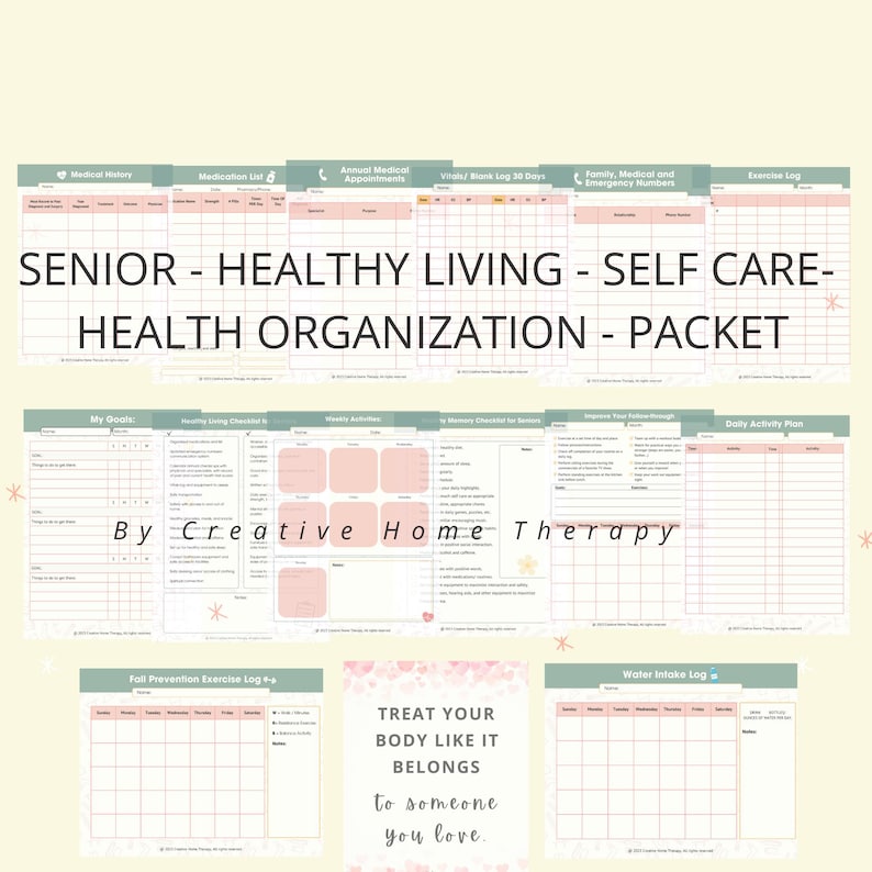Senior Healthy Living Self Care Instant Download 15 Page Packet. Health ...