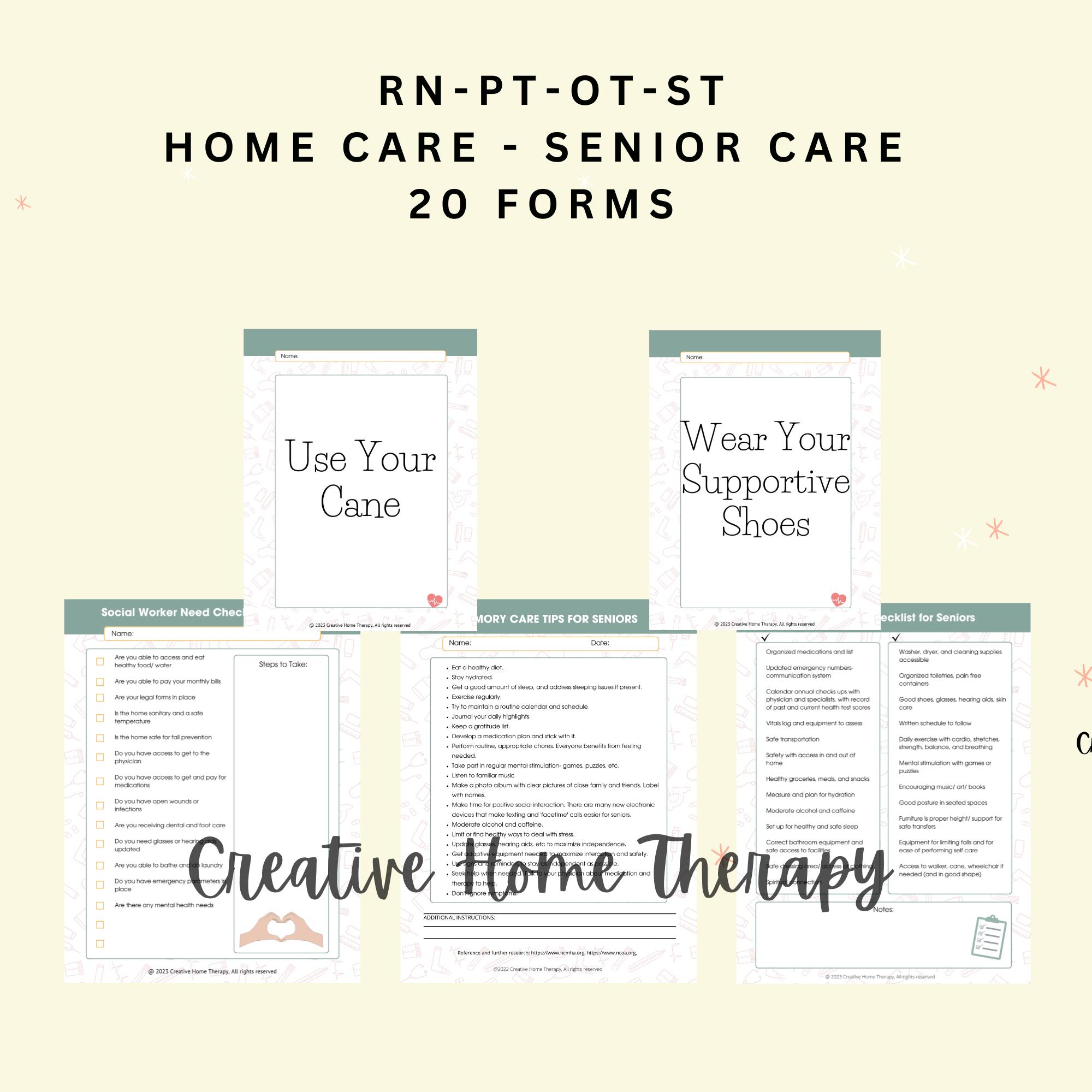 Evaluation, Assessment, Start of Care Forms for Senior Care and Home ...