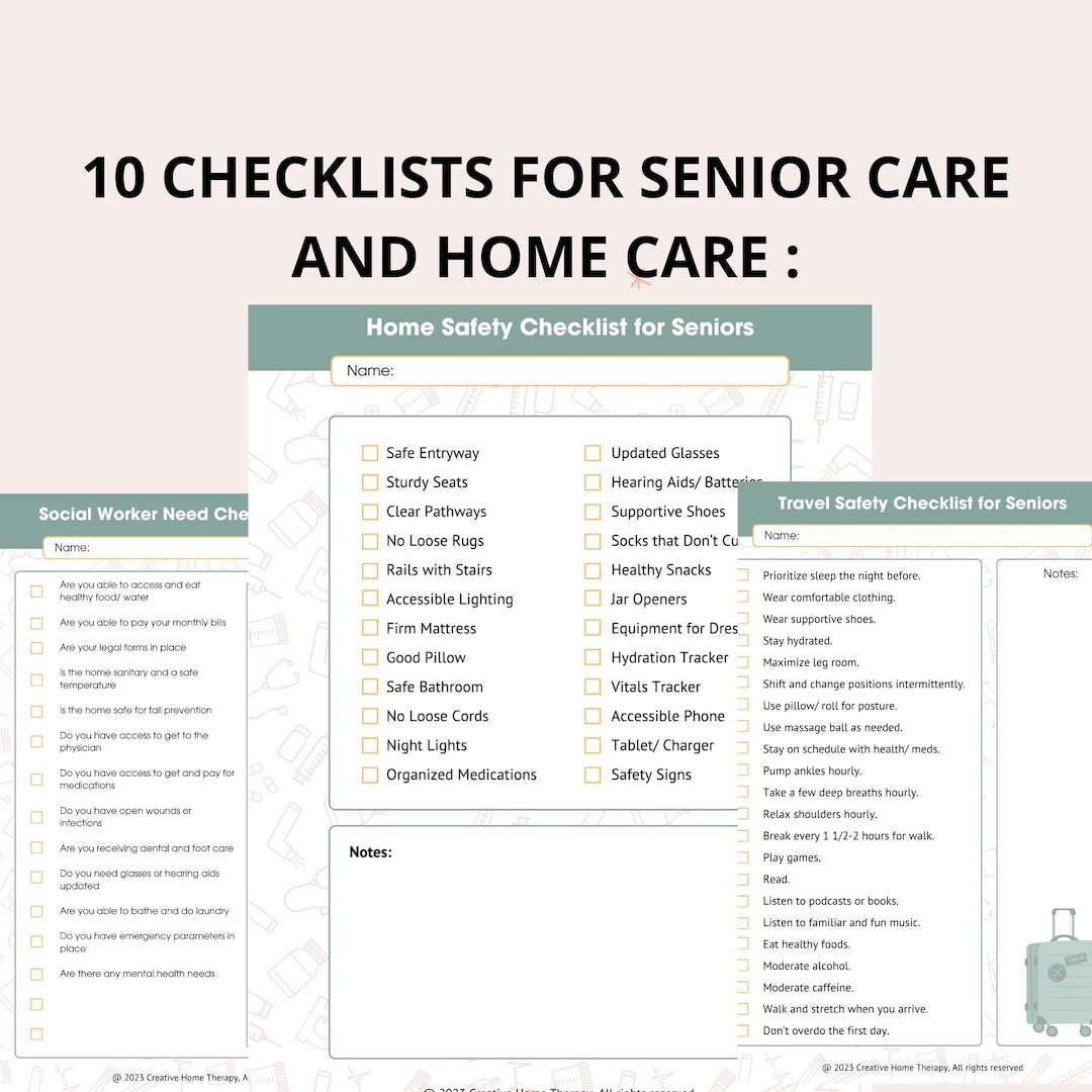 Checklists for Senior Health Nursing Home Care Therapist Forms for ...
