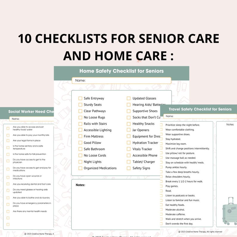 Checklists for Senior Health Nursing Home Care Therapist Forms for ...