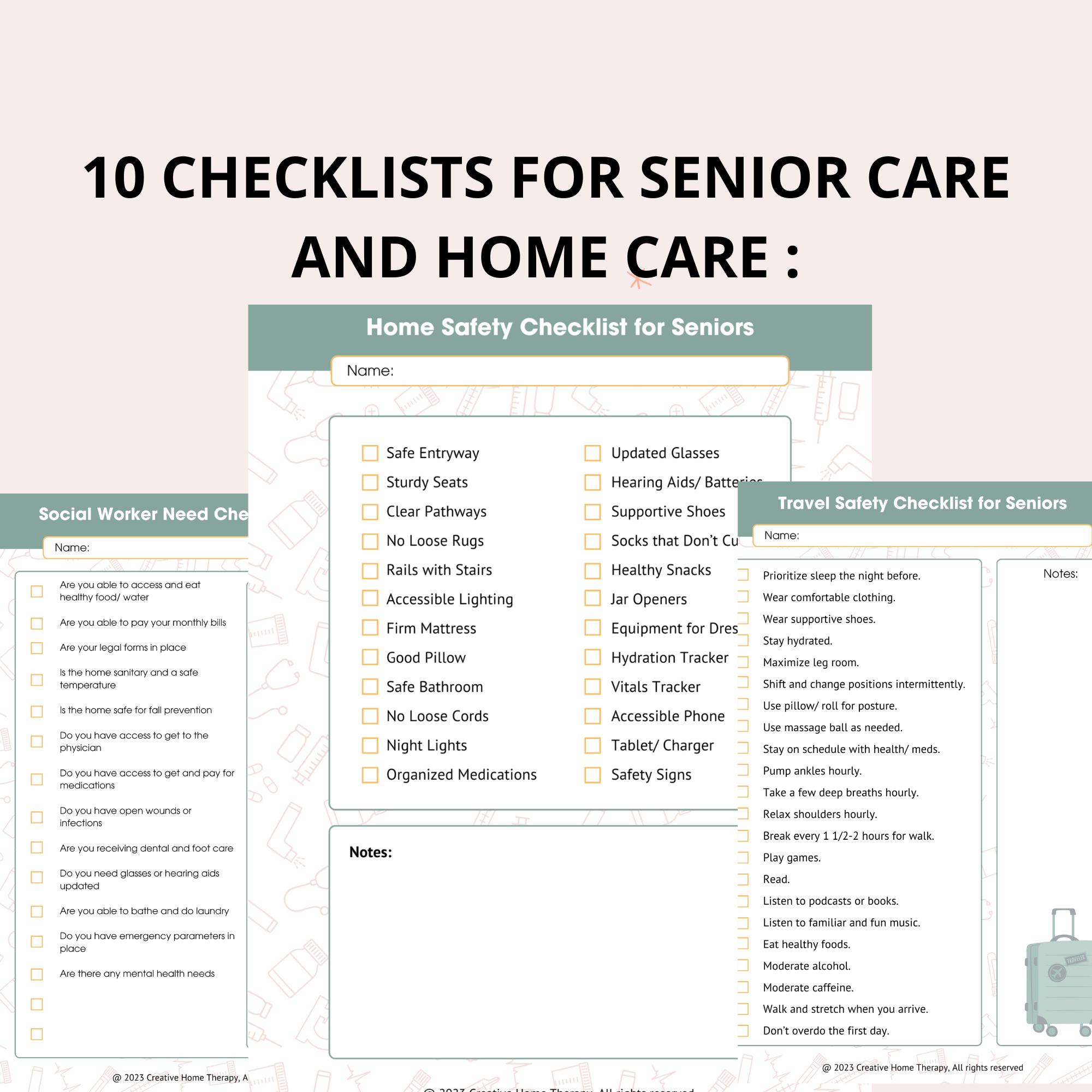Checklists for Senior Health Nursing Home Care Therapist Forms for ...