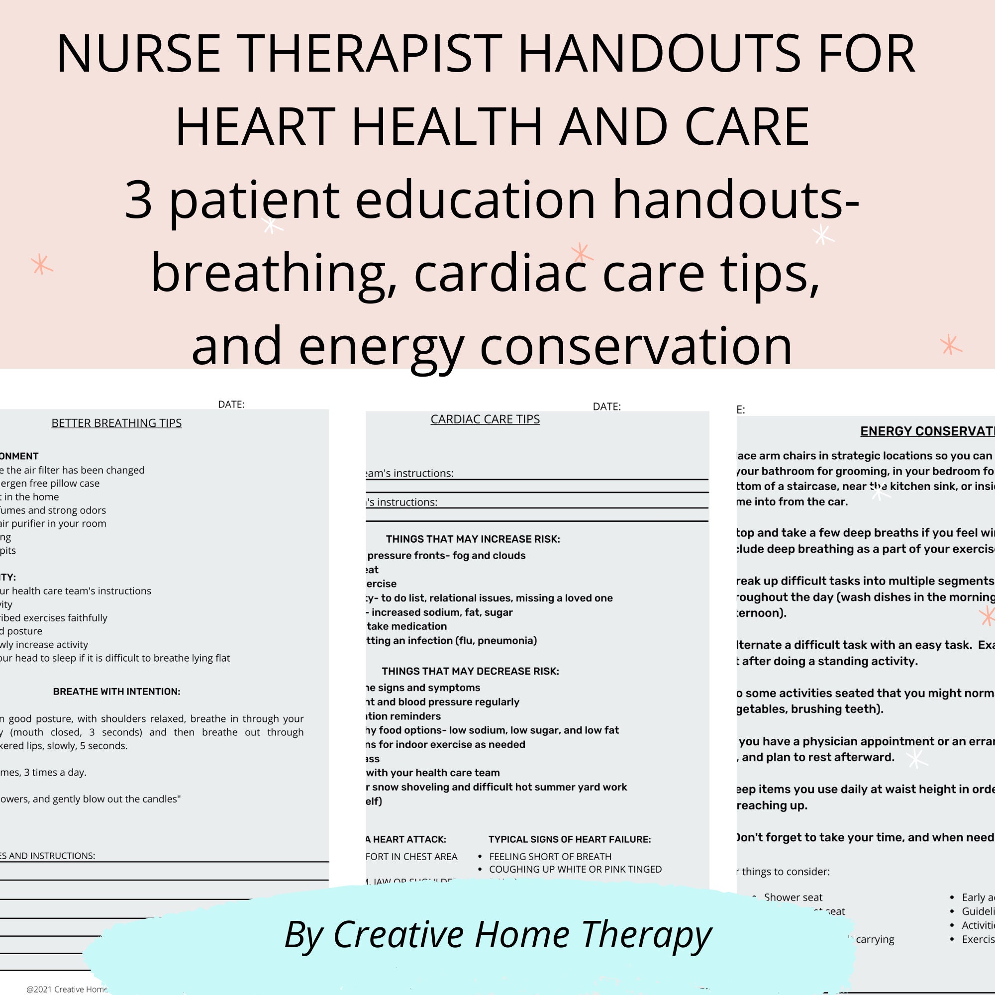 Heart Health Cardiac Care Nurse Handouts Therapist Client - Etsy