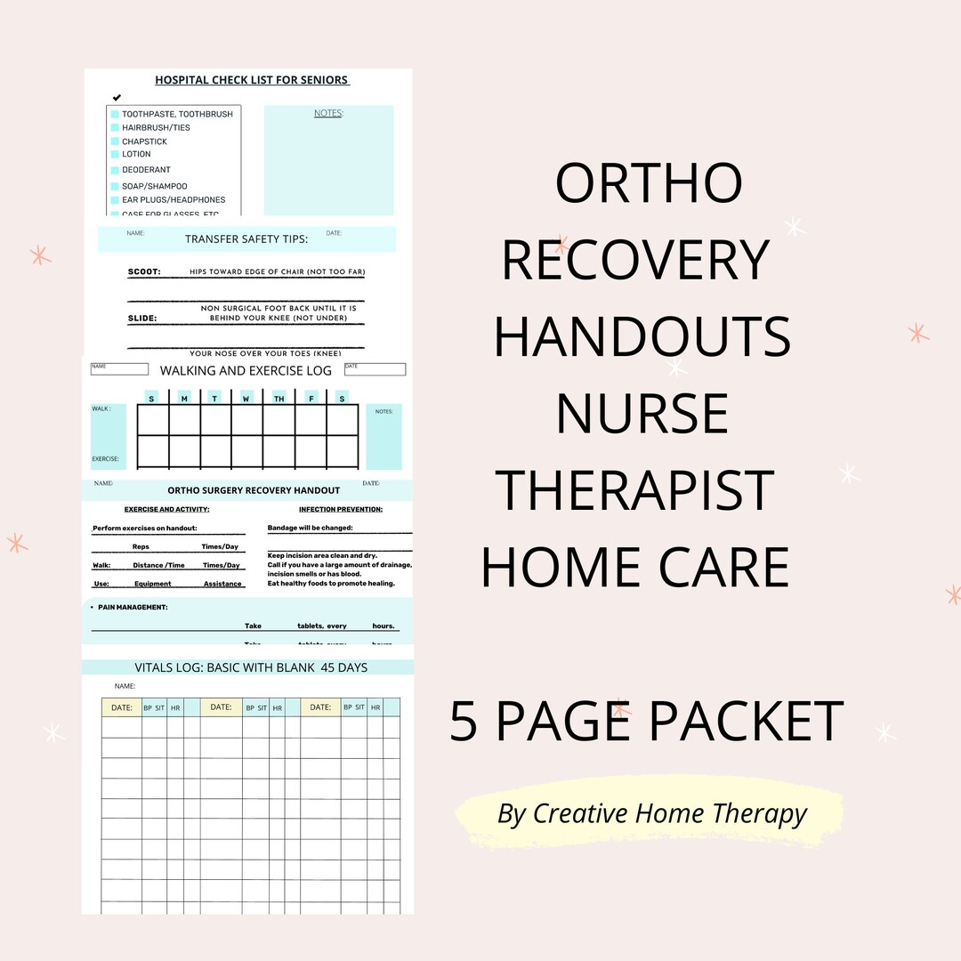 Orthopedic Surgery Recovery Health Packet for Home Care Nurse Therapist ...