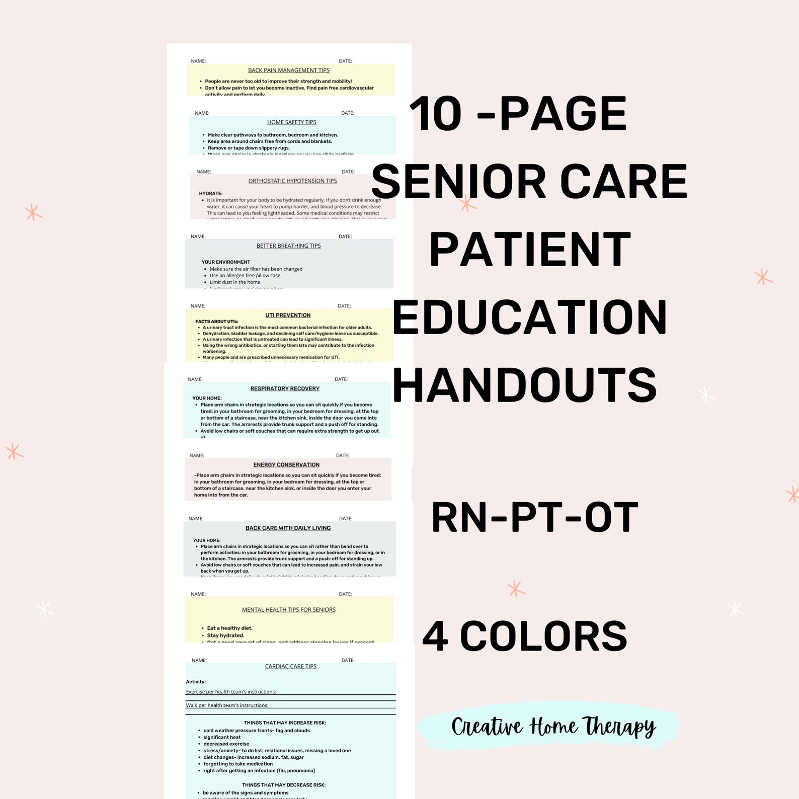 Senior Care Patient Handouts for Nurse, Physical Therapist ...