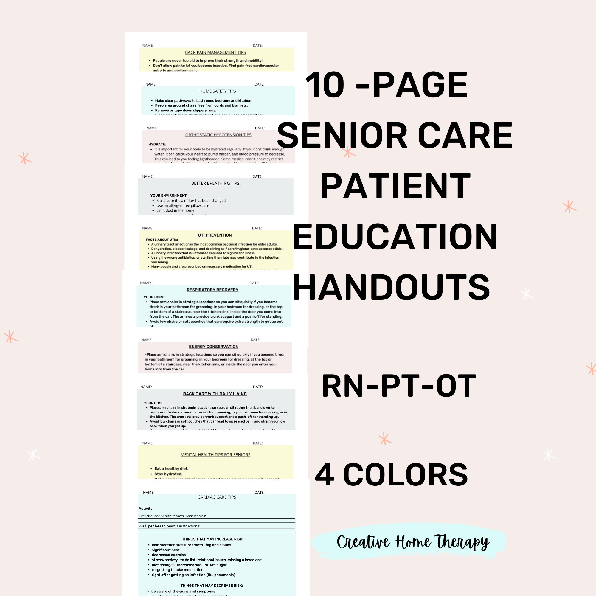 Senior Care Patient Handouts for Nurse, Physical Therapist ...