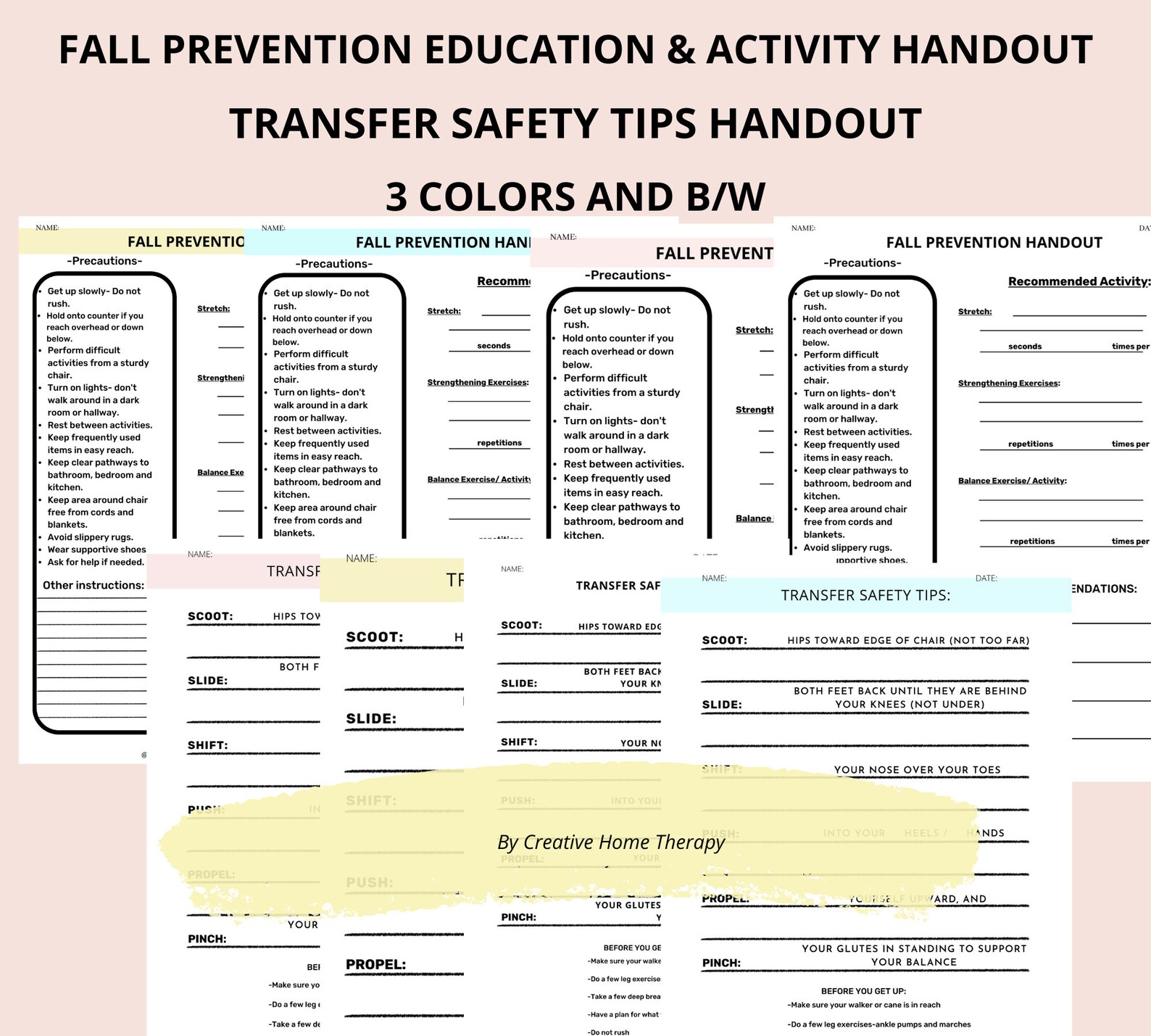 Fall Prevention Bundle Educational Health Handouts Therapist Nurse ...