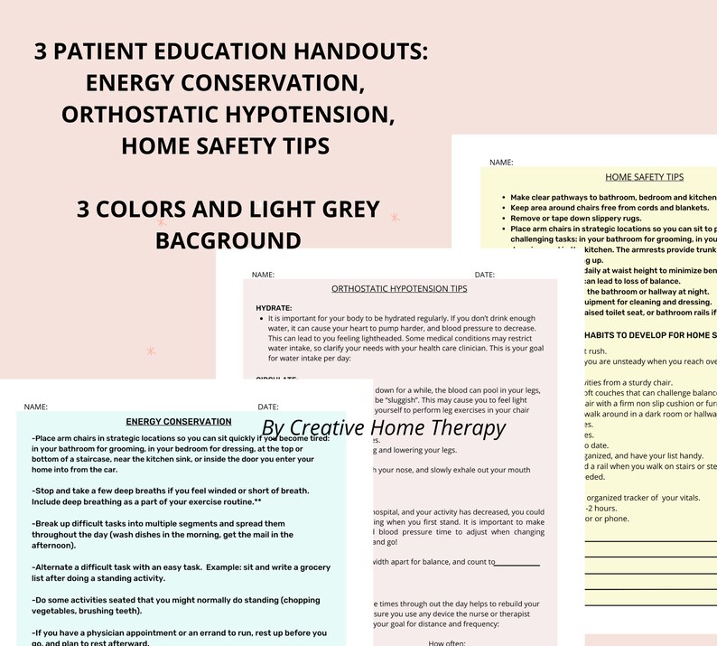 Fall Prevention Bundle Educational Health Handouts Therapist Nurse ...