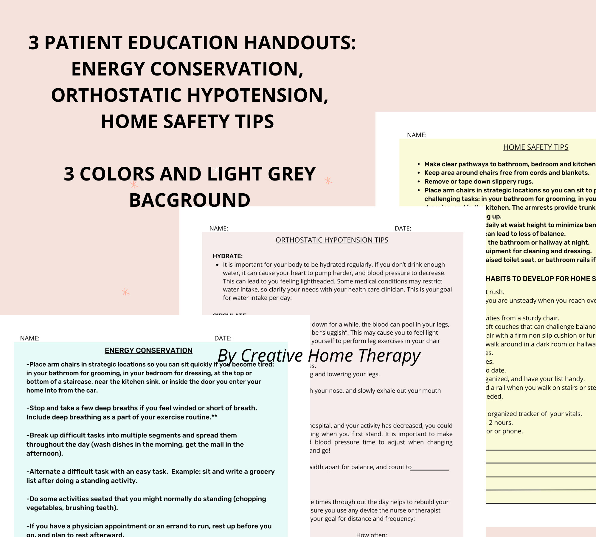 Fall Prevention Bundle Educational Health Handouts Therapist Nurse ...