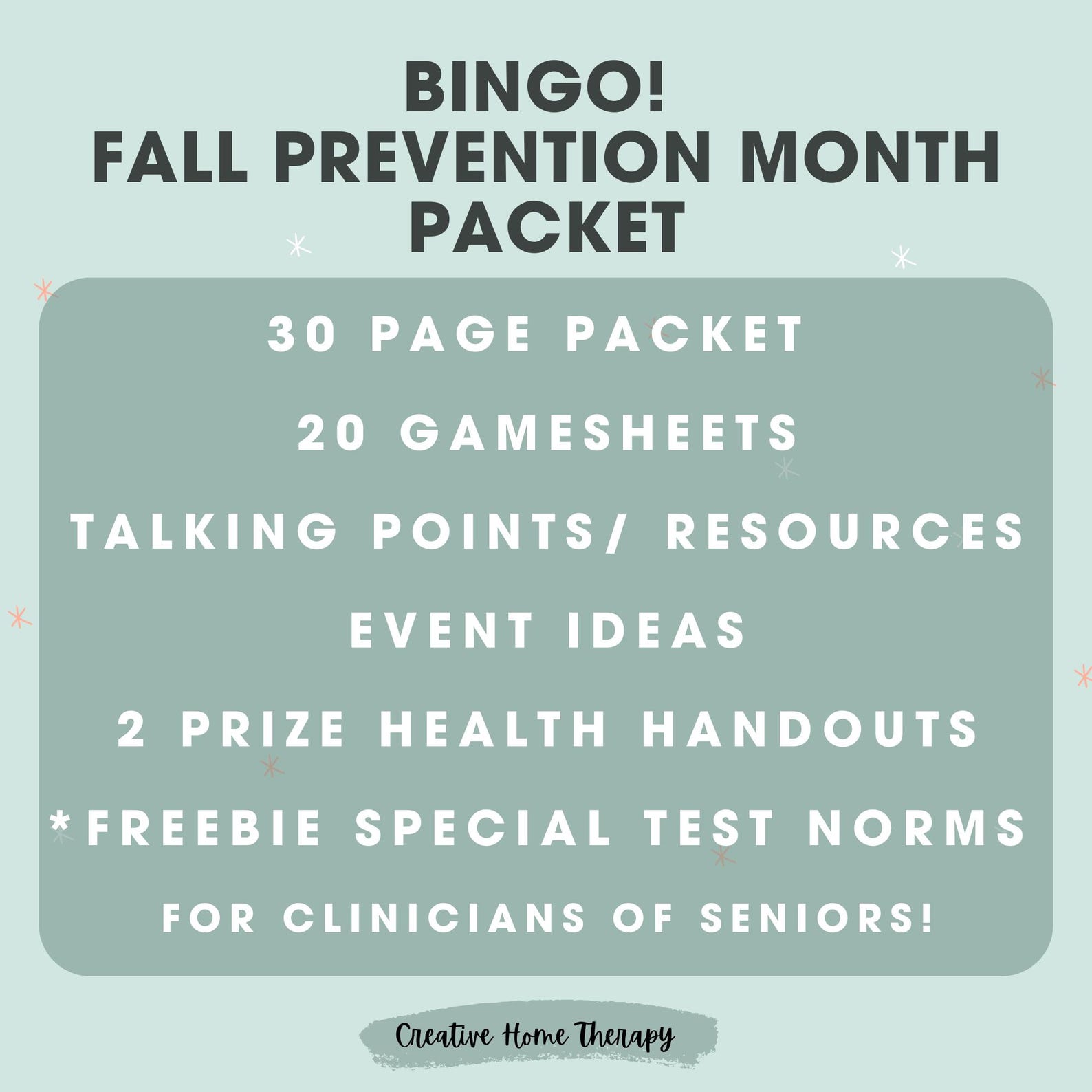 Fall Prevention Month Bingo Senior Care Talk and Game Packet With 2 ...