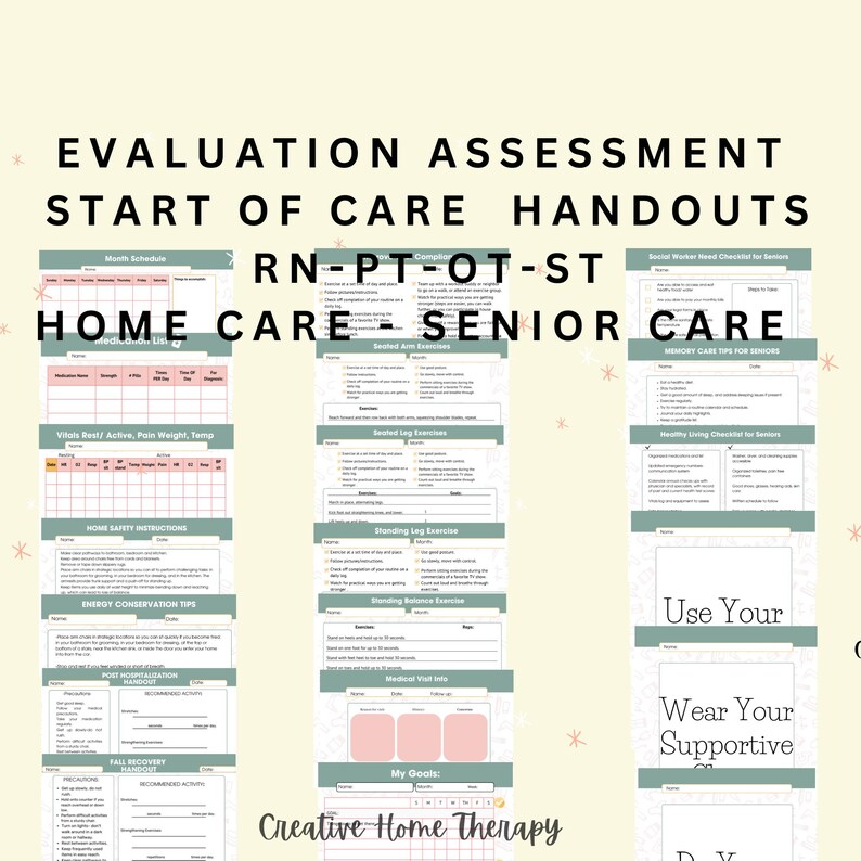 Evaluation, Assessment, Start of Care Forms for Senior Care and Home ...