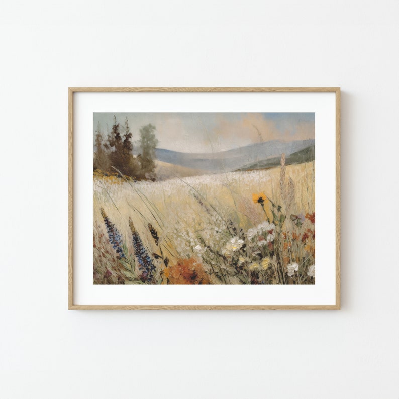 Vintage Wildflower Field Wall Art Field of Flowers Art Botanical Wildflower Art Summer ...