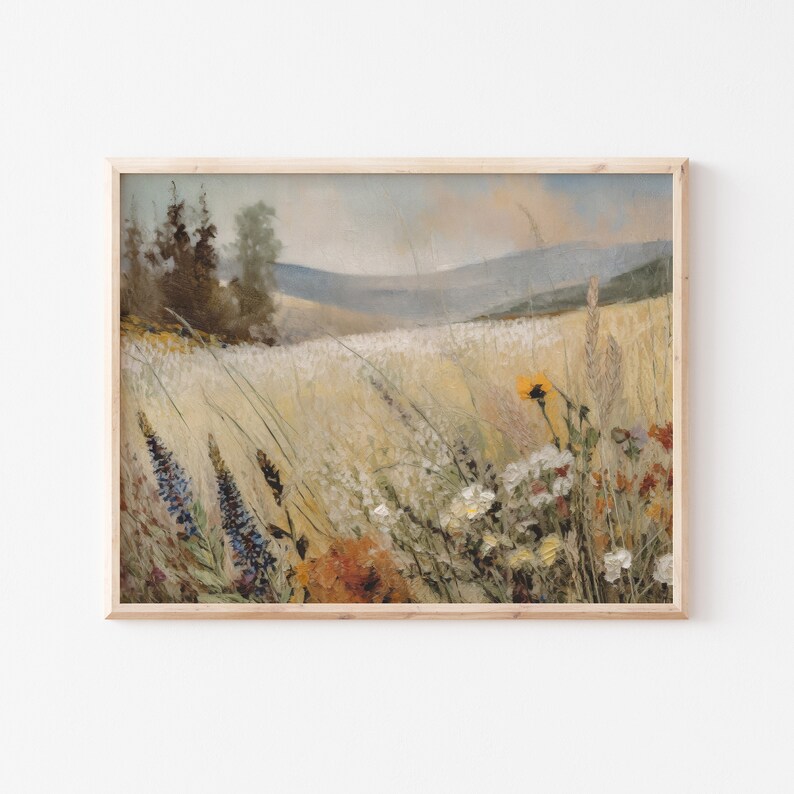 Vintage Wildflower Field Wall Art Field of Flowers Art Botanical Wildflower Art Summer ...