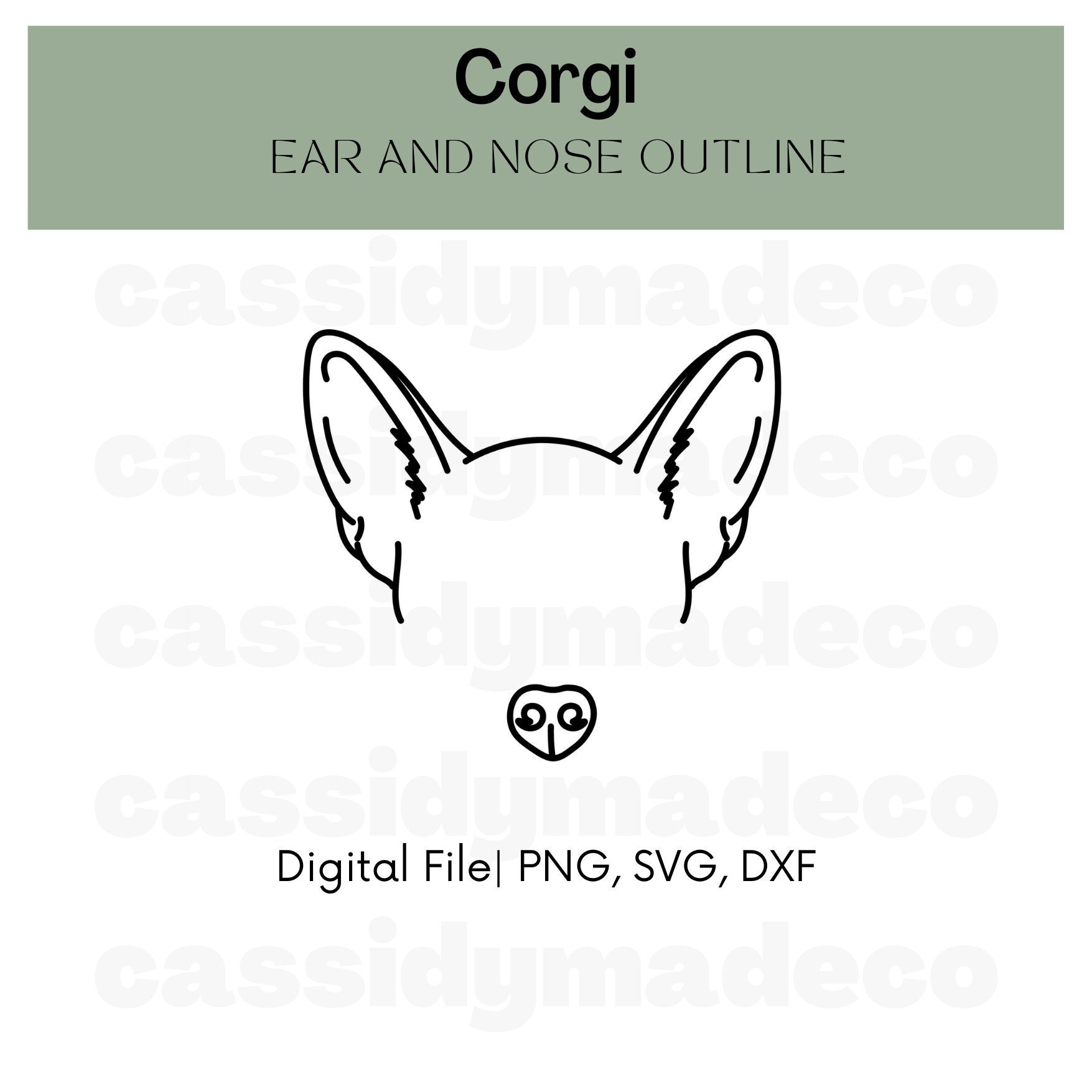 Corgi | Corgi Dog Ear and Nose Outline SVG, PNG, DNF Digital Download ...