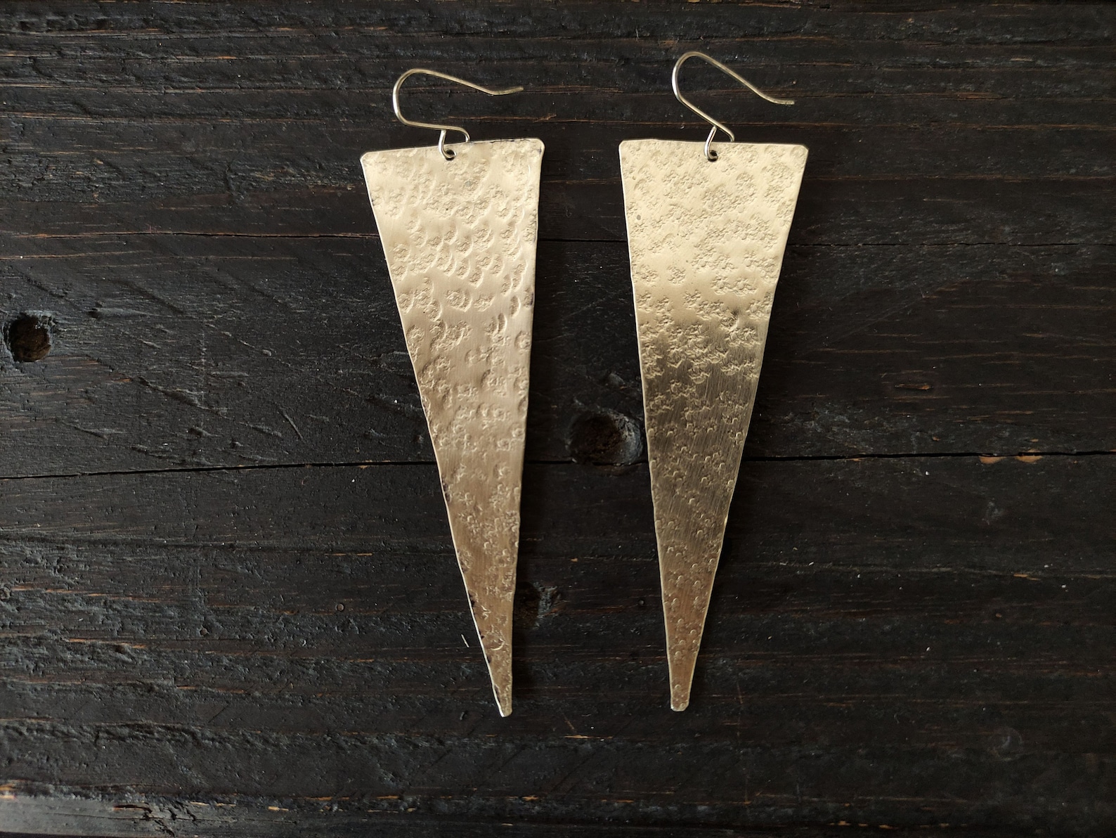 Handmade Hammered Silver Triangle Earrings, 925 Silver Hooks, Boho ...