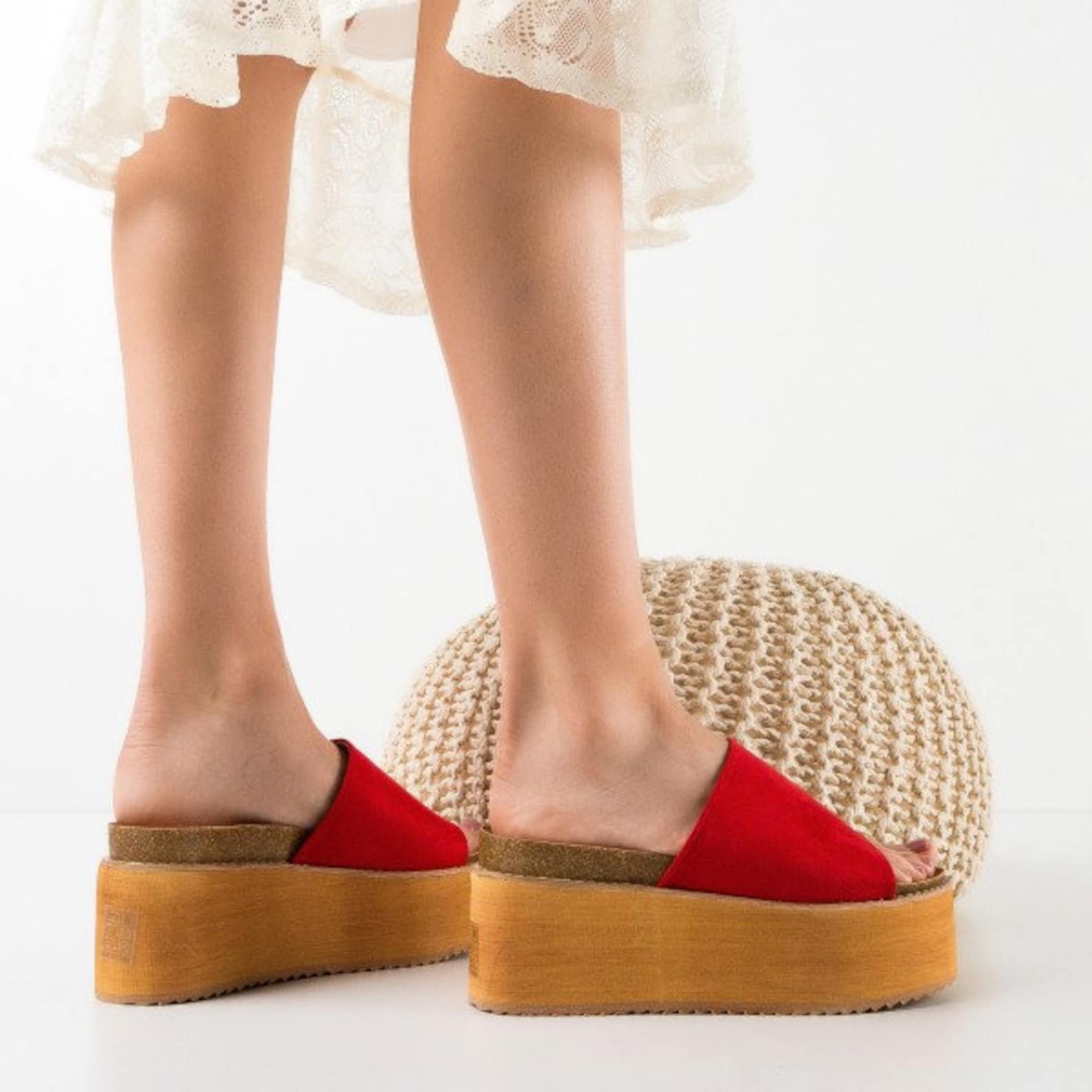 Red Leather Suede Sandals Red Platform Sandals Boho Platform - Etsy