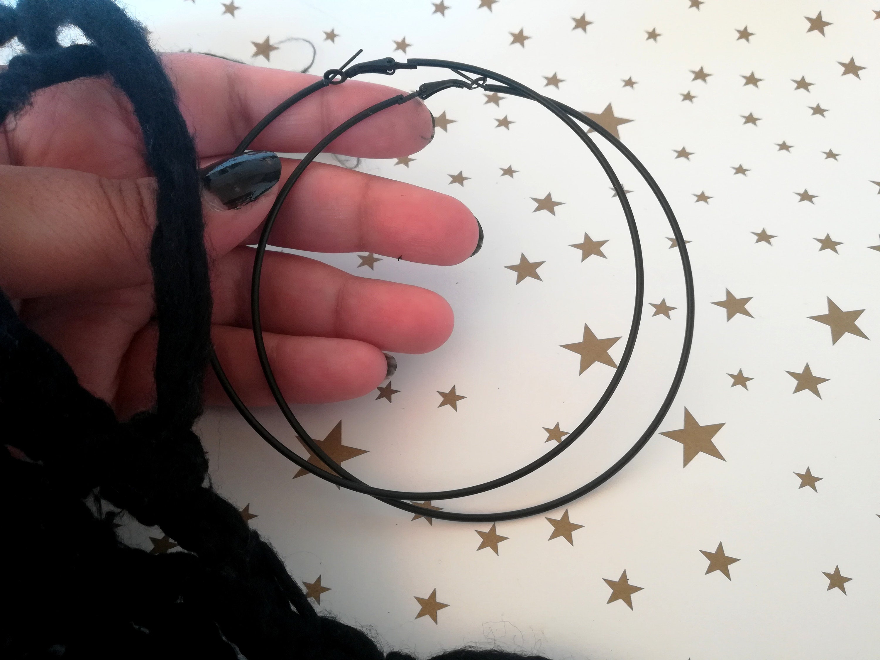 Oversize Black Hoops Boho Big Hoops for Women and Girls Gothic Black ...