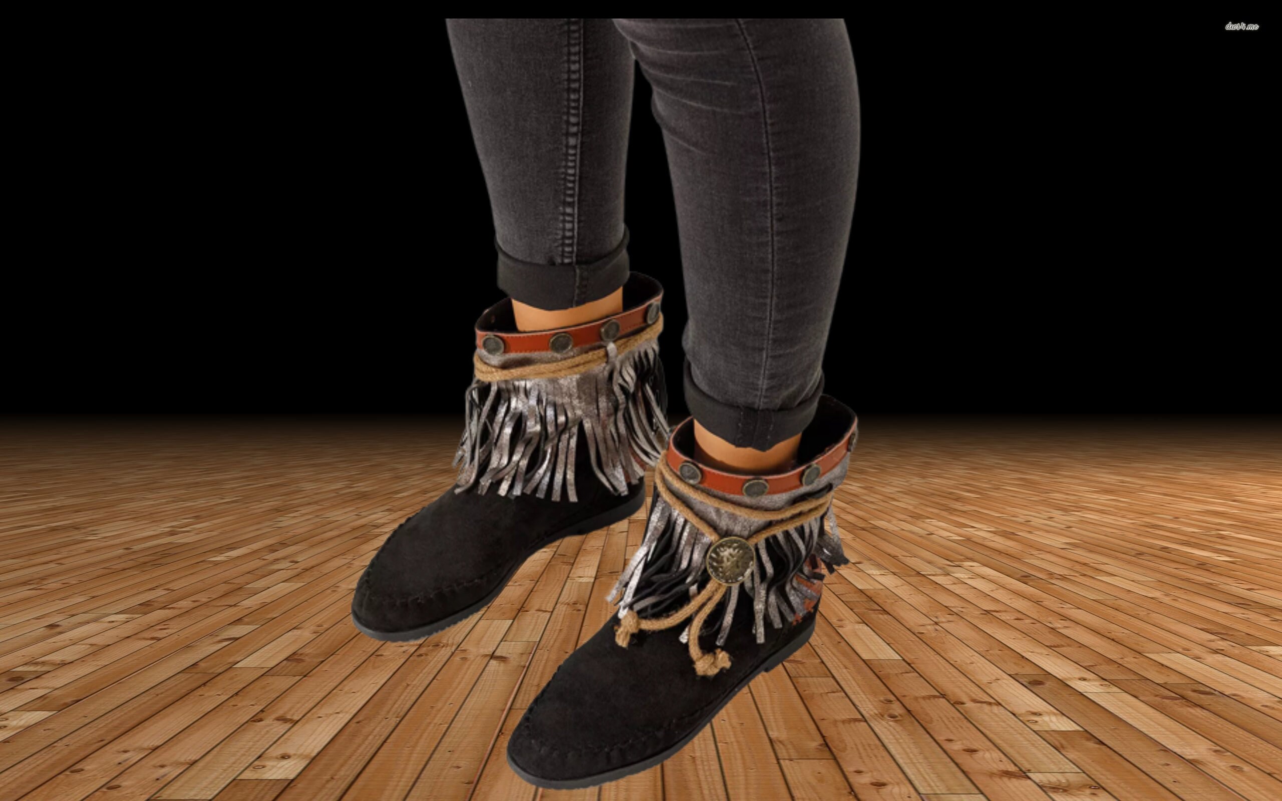 Black Fabric Suede Ankle Boots With Silver Fringes Cowboy Woman Boots ...