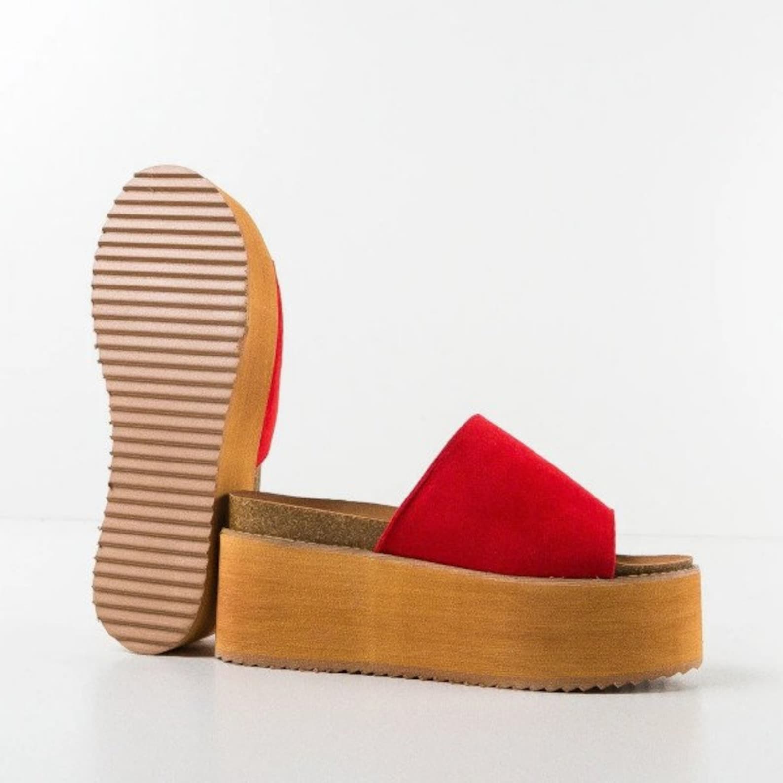 Red Leather Suede Sandals Red Platform Sandals Boho Platform - Etsy